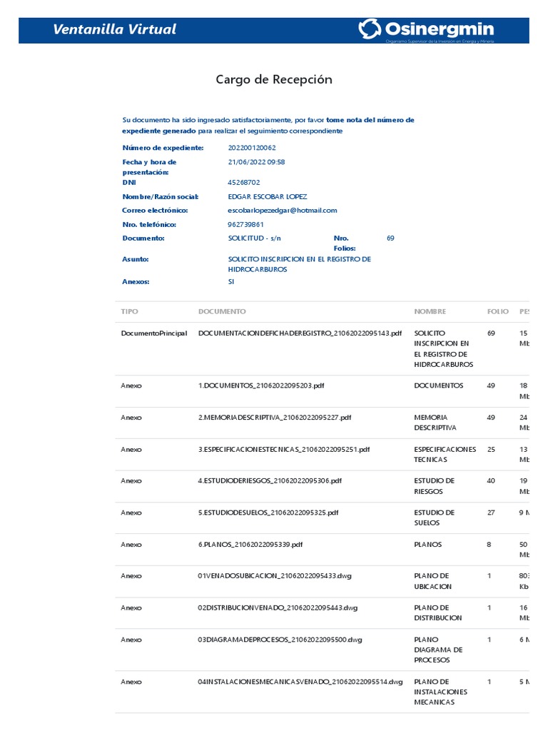 Ventanilla Virtual: Cargo de Recepción | PDF