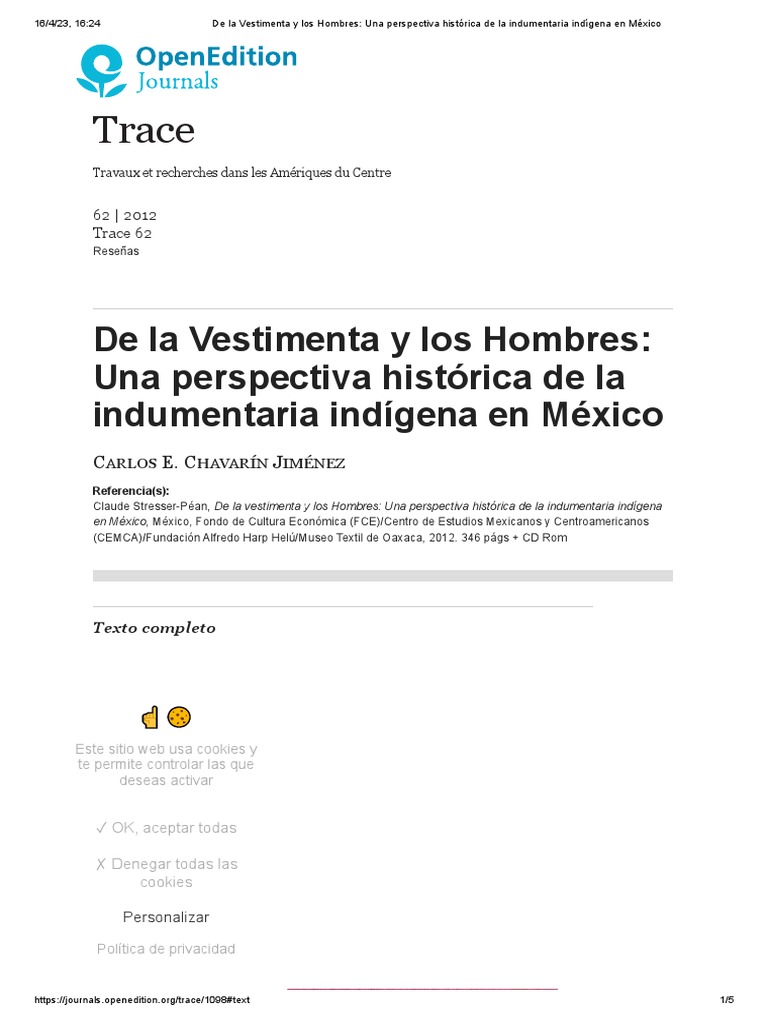 De La Vestimenta y Los Hombres - Una Perspectiva Histórica de La ...