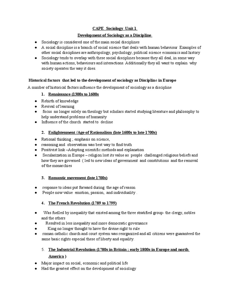 CAPE Sociology Unit 1 .2 | PDF | Sociology | Age Of Enlightenment