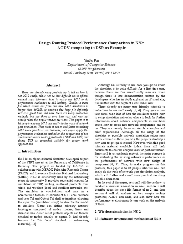 Design Routing Protocol Performance Comparison In Ns2 Aodv Comparing To Dsr As Example Pdf