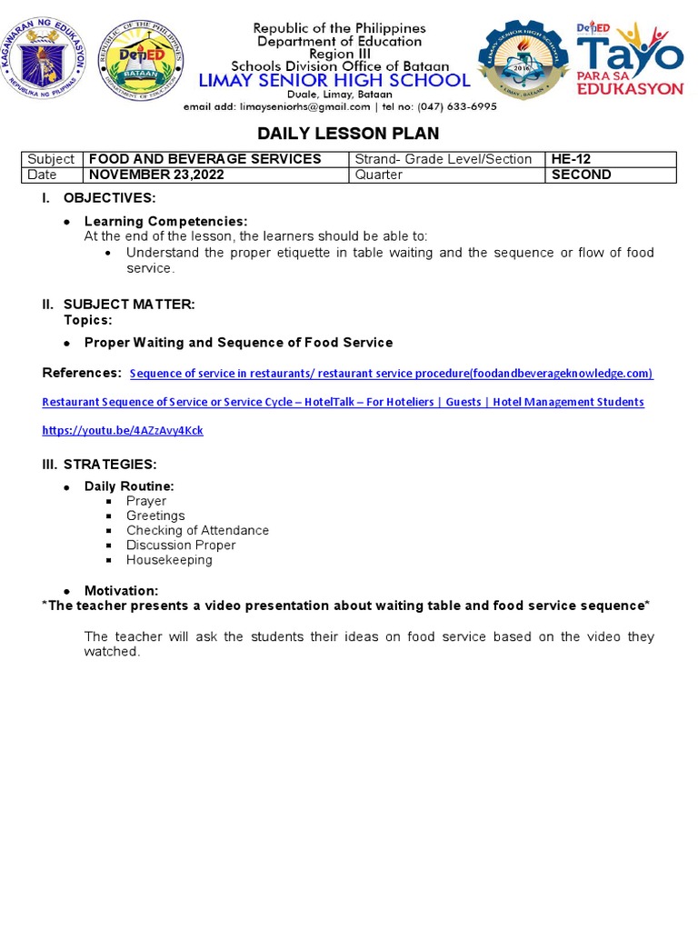 Sequence of Food Service Etiquette | PDF | Waiting Staff | Cognitive ...