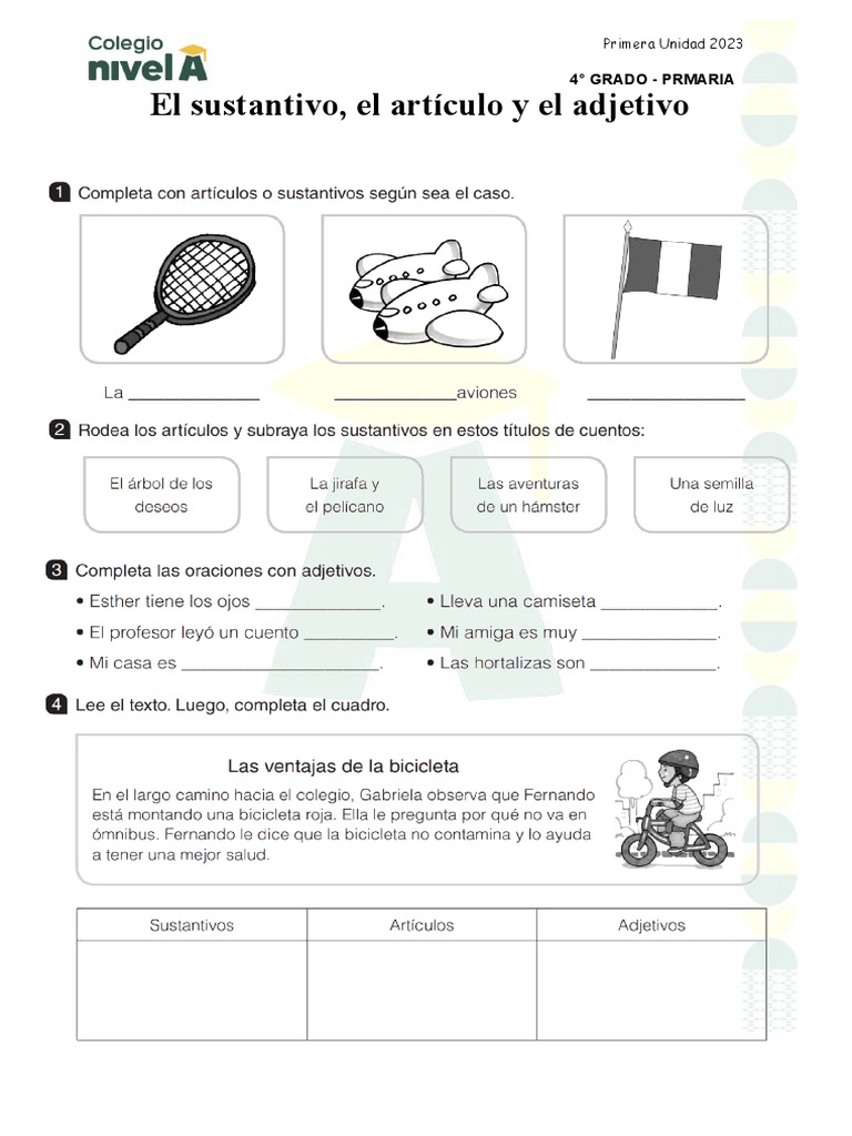 Fólder Sustantivo - Artículo y Adjetivo | PDF