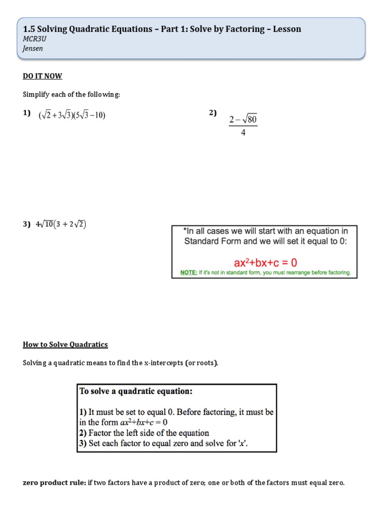 Solving Quadratics by Factoring | PDF