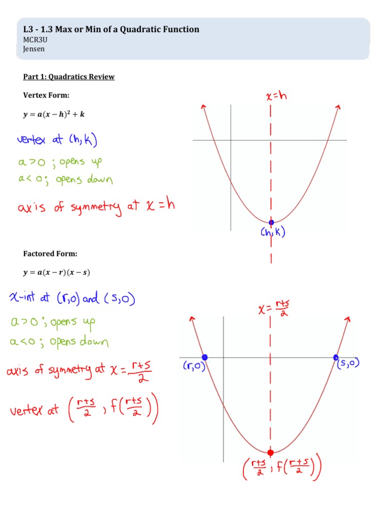 L3t-1.3-Max or Min of Quadratic | PDF | Quadratic Equation | Mathematical Objects