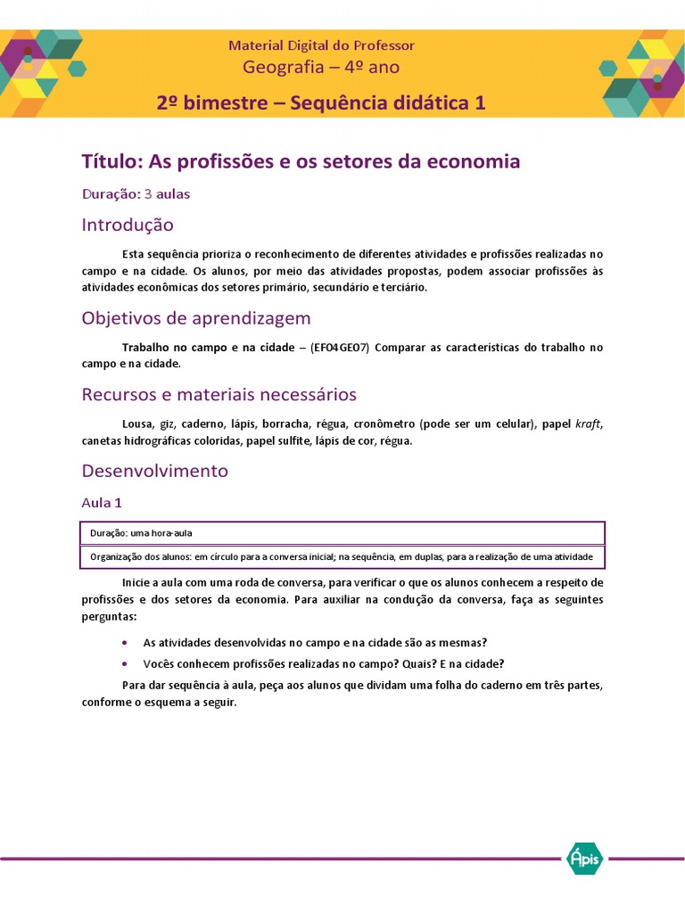 13 AP GEO 4ANO 2BIM Sequencia Didatica 1 TRTA | PDF | Setor terciário da economia | Economia