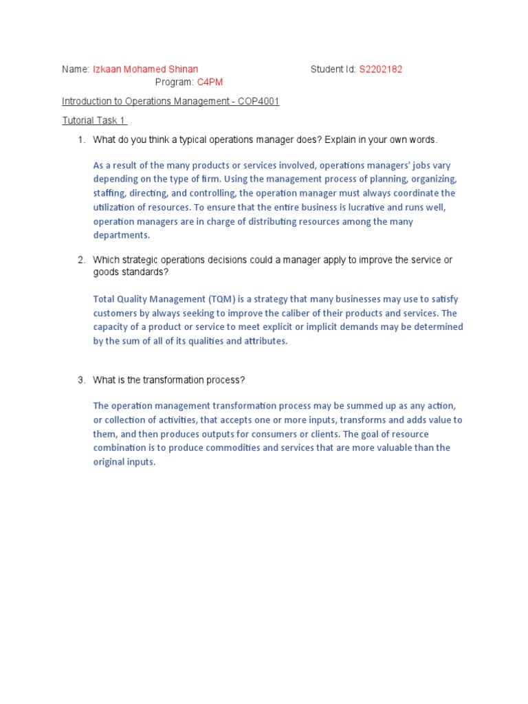 Operation Management Questions | PDF