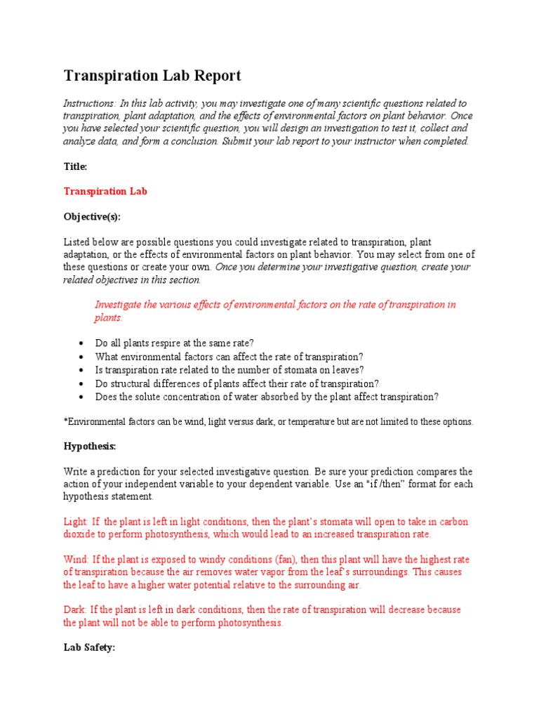 02 07 Transpiration Lab Report | PDF | Stoma | Plant Hormone