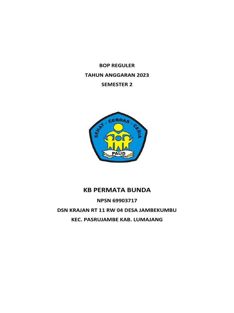 Bop Reguler Tahun Anggaran 2023 Semester 2: KB Permata Bunda | PDF