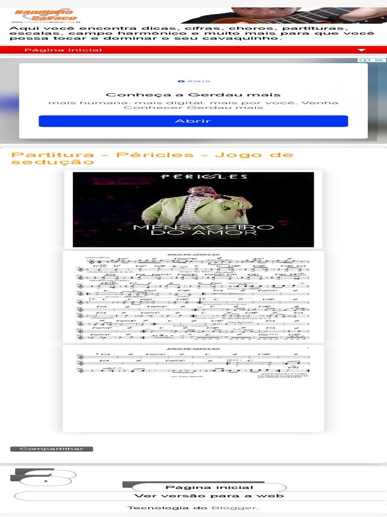 Nandinho Cavaco Partitura - Péricles - Jogo de Sedução 2 | PDF Nandinho Cavaco Partitura - Péricles - Jogo de Sedução 2 | PDF
