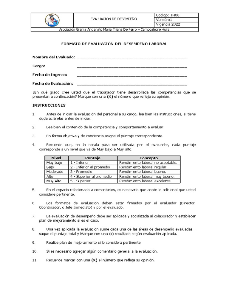 TH06 Evaluacion de Desempeño V1 | PDF | Evaluación