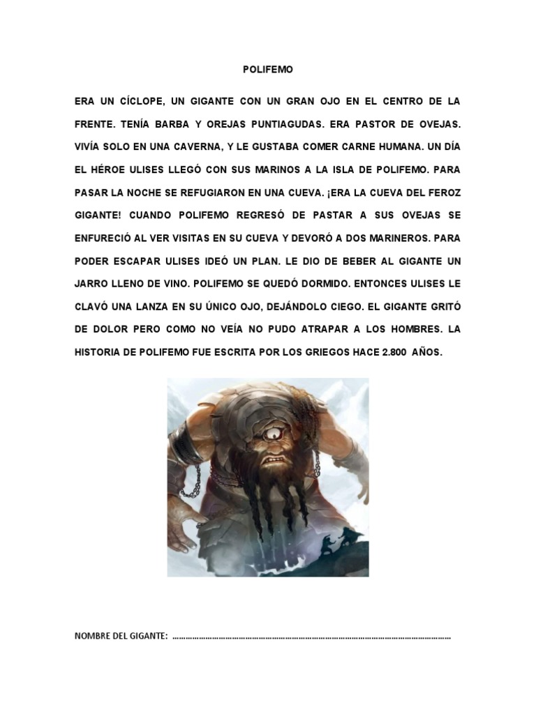 Polifemo: El Ciclope Gigante | PDF | Poesía | Clásicos