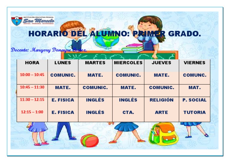 Horario de Primer Grado de Primaria | PDF