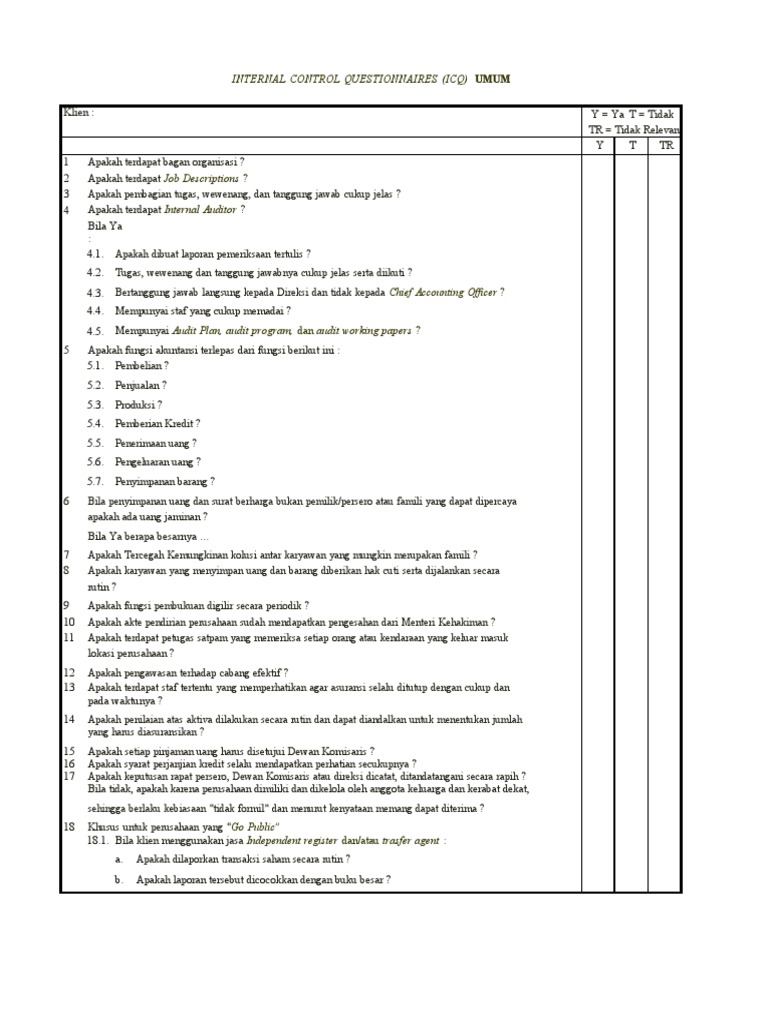 Kuesioner Pengendalian Internal Akuntansi | PDF