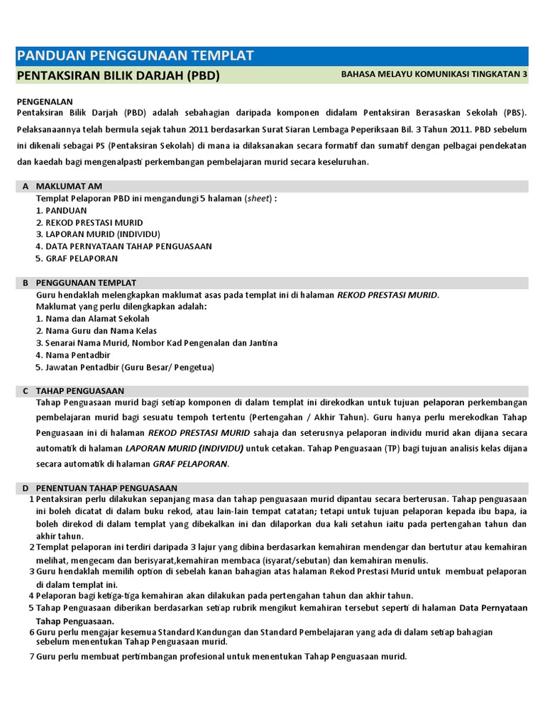 Pelaporan PBD BM KSSM Tingkatan 3 | PDF