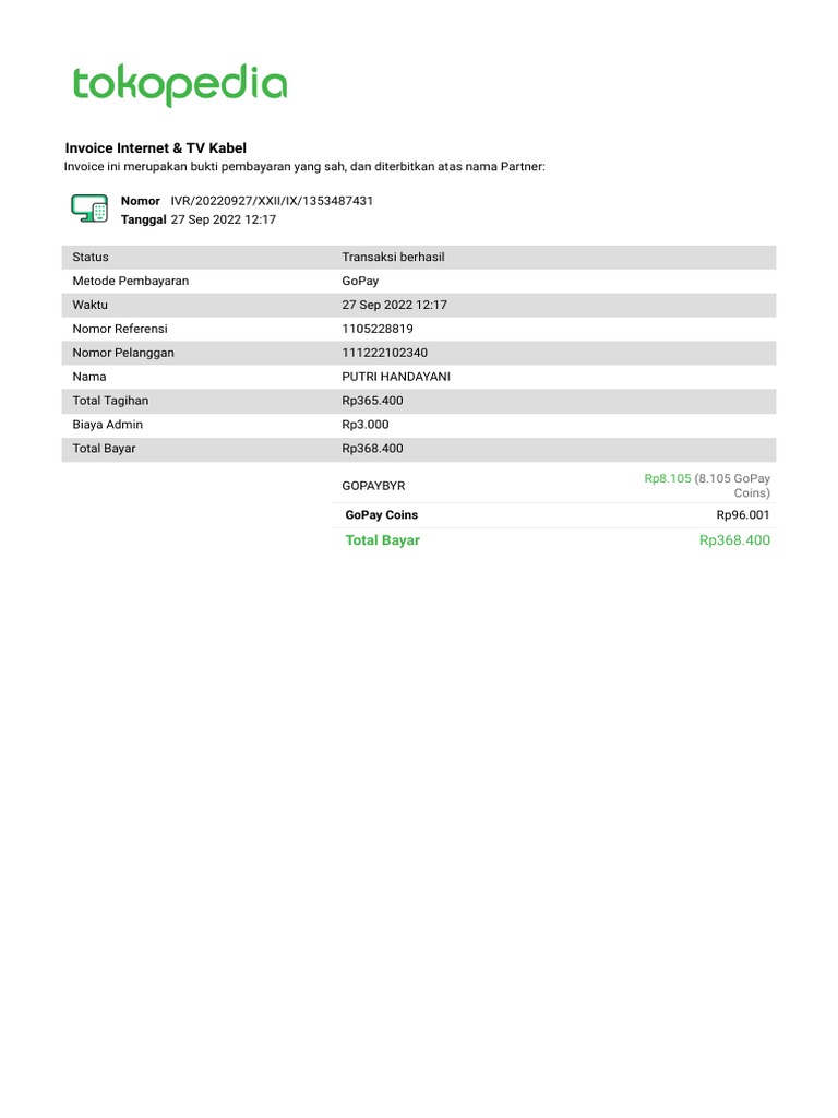 Internet and Cable TV Bill Payment Confirmation | PDF
