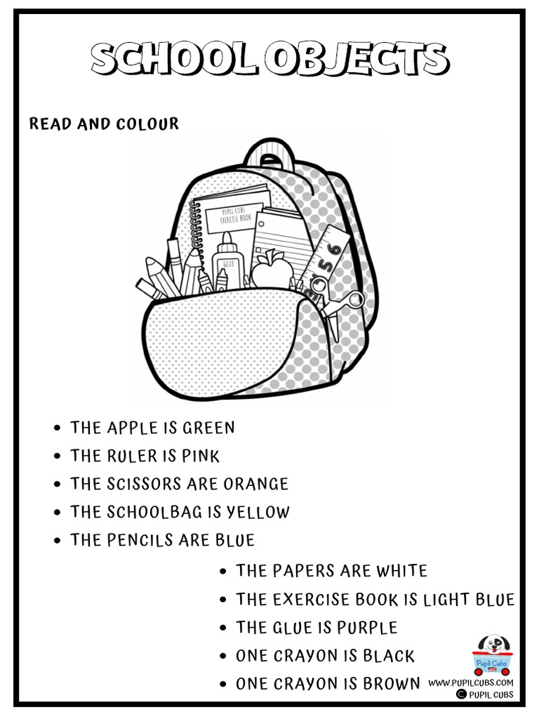 School Objects School Bag Uk Usa | PDF