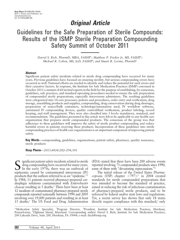 2011 Guidelines For The Safe Preparation of Sterile Compounds ISMP ...