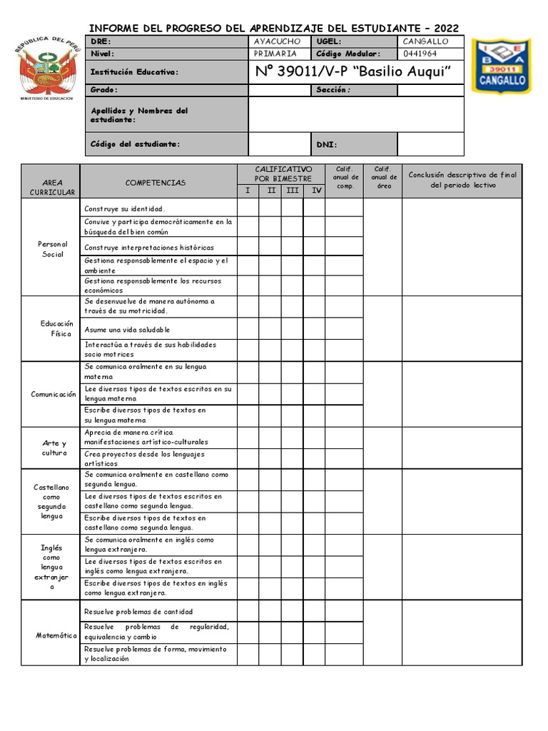 Boleta de Notas | PDF | Segundo lenguaje | Evidencia