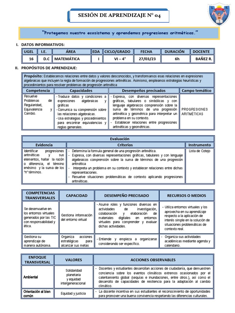 Sesion de Aprendizaje N°04 | PDF | Maestros | Aritmética