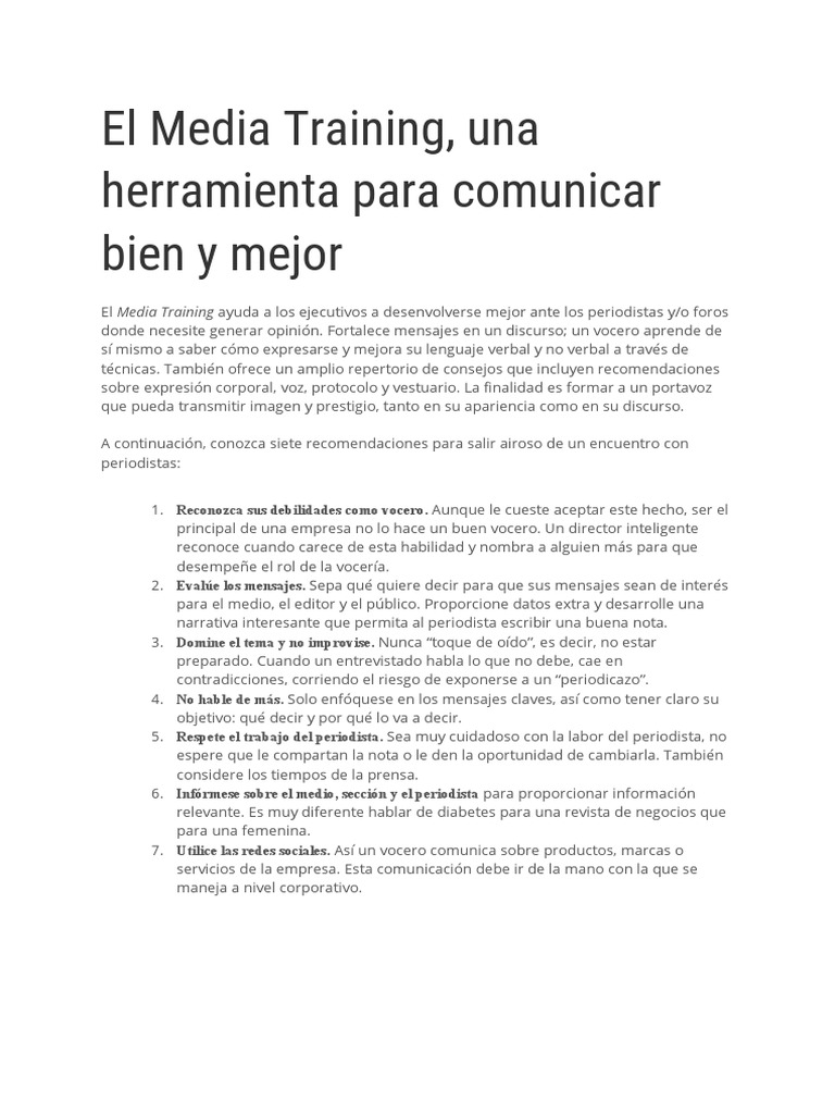 El Media Training | PDF | Comunicación humana | Comunicación