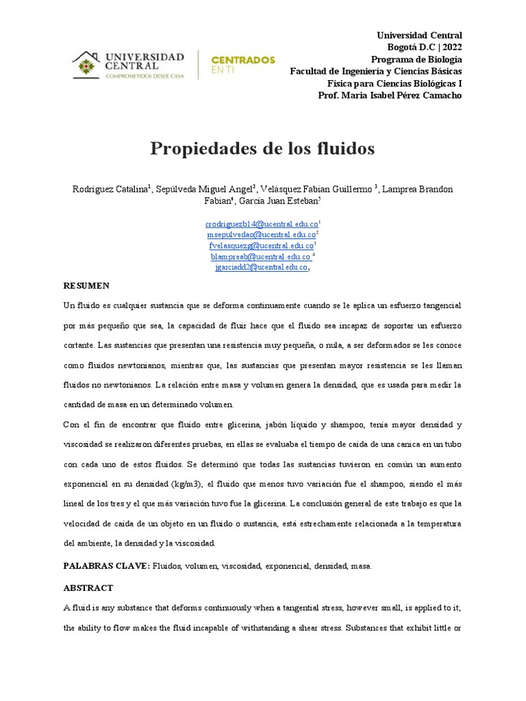 Propiedades de Los Fluidos | PDF | Viscosidad | Líquidos