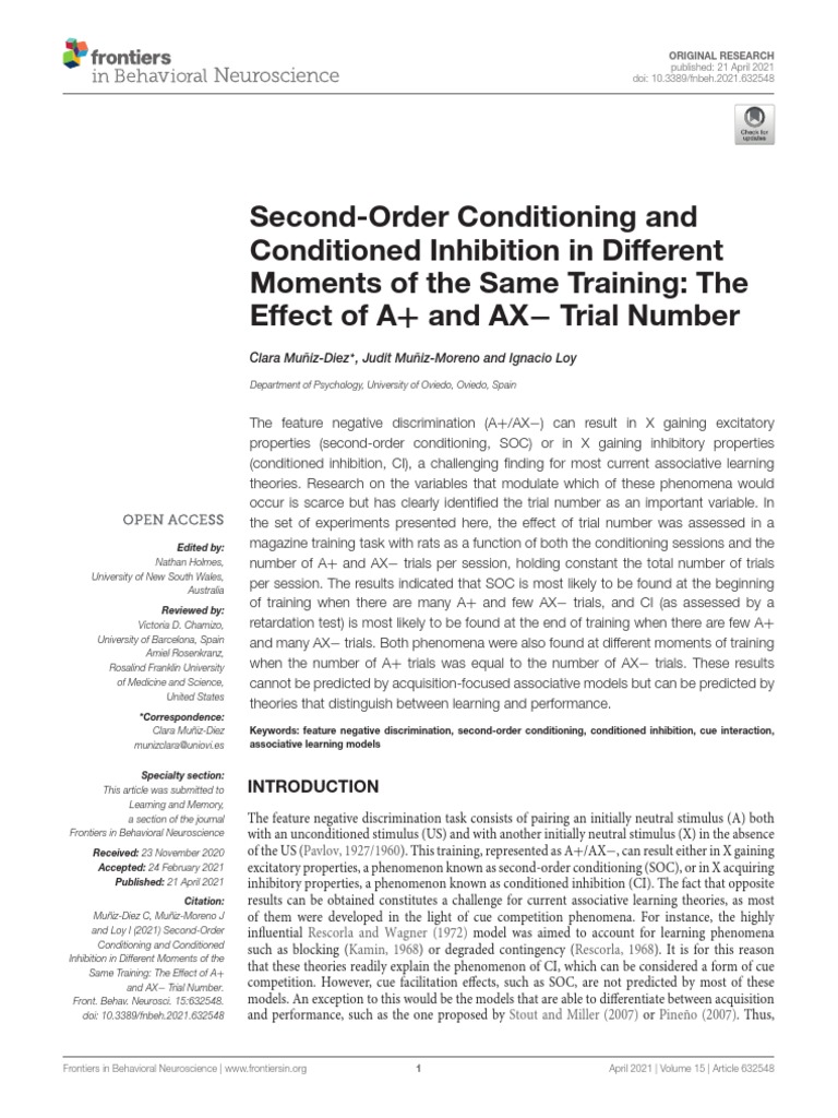 Second-Order Conditioning and Conditioned Inhibition in Different ...