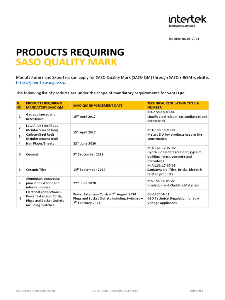 KSA SASO QualityMarkRequirementsForSpecificProducts en | PDF | Cement ...