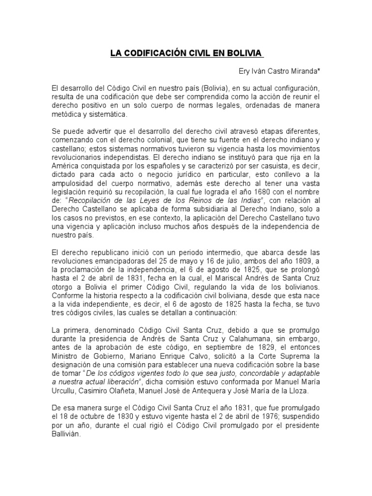 La Codificación Civil en Bolivia | PDF | Bolivia | Constitución