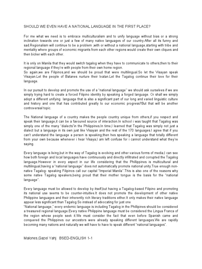 Essay | PDF | Tagalog Language | Philippines