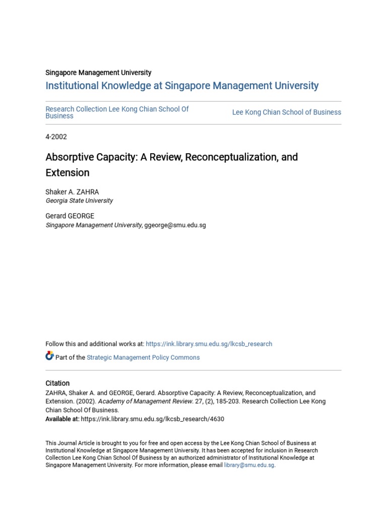 Absorptive Capacity - A Review Reconceptualization and Extension | PDF