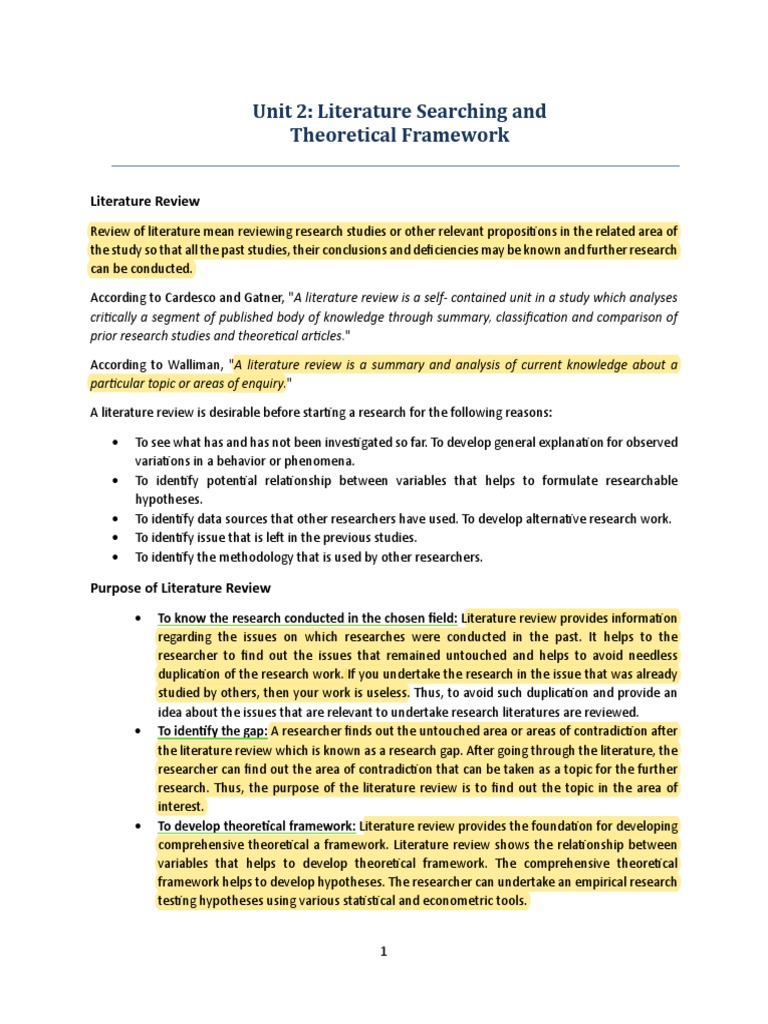 Unit 2 Literature Searching & Theoretical Framework | PDF | Hypothesis | Theory