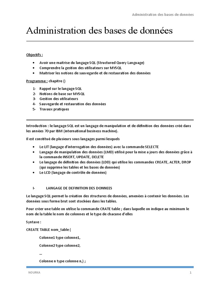 Administration Des Bases de Données | PDF | SQL | Logiciel de gestion des données