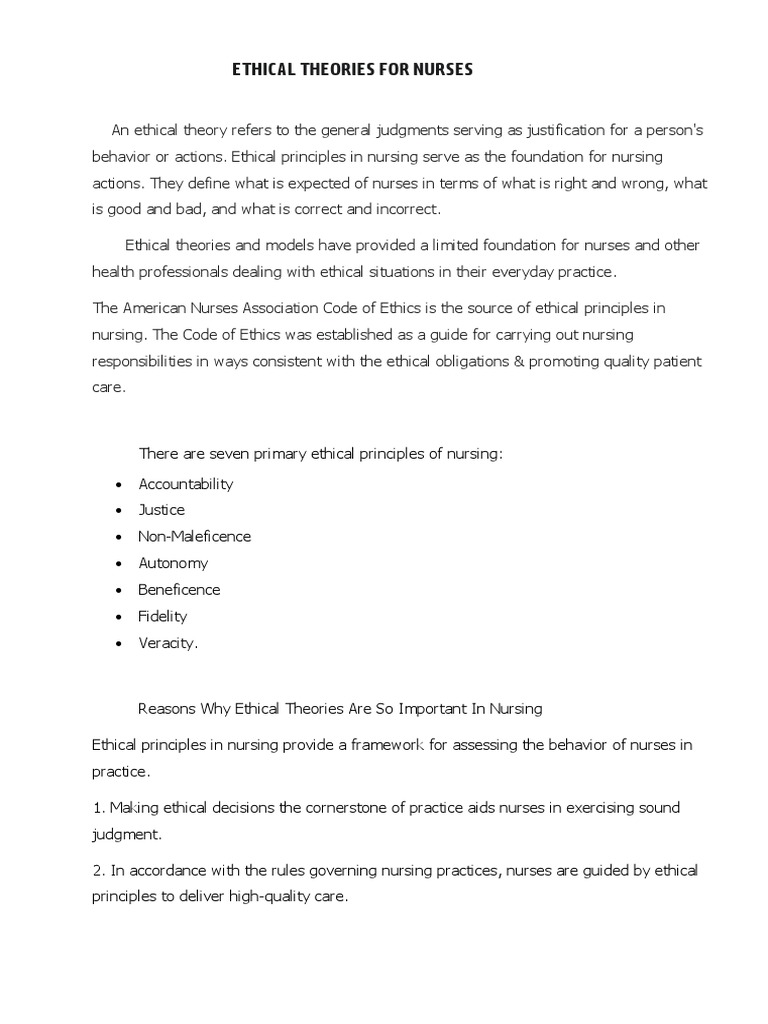 Ethical Theories in Nursing Practice | PDF