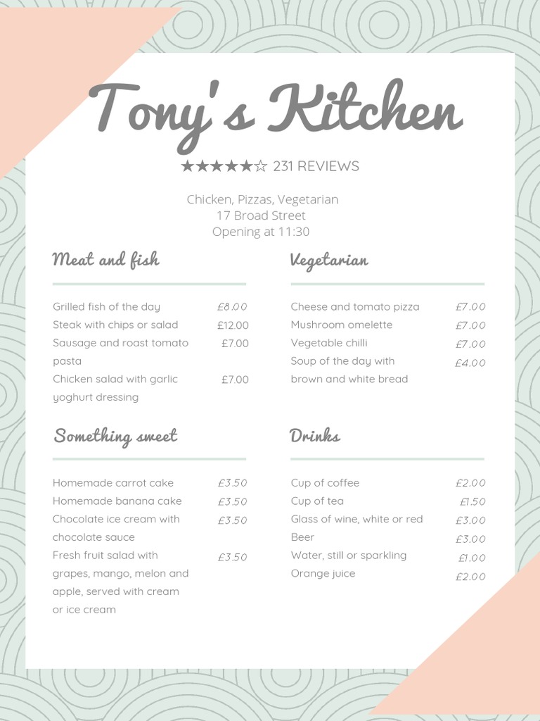 Tony's Kitchen | PDF