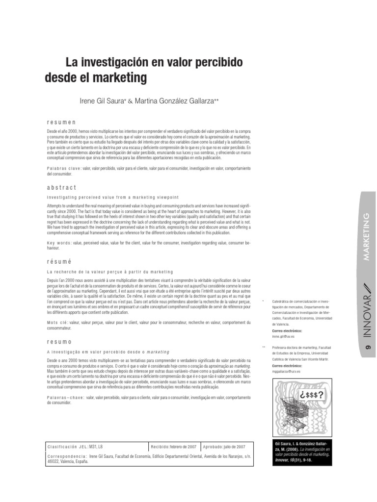 La Investigación en El Valor Percibido | PDF | Marketing | Producto ...