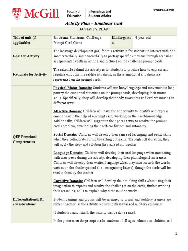 Final Activity Plan | PDF | Body Language | Emotions