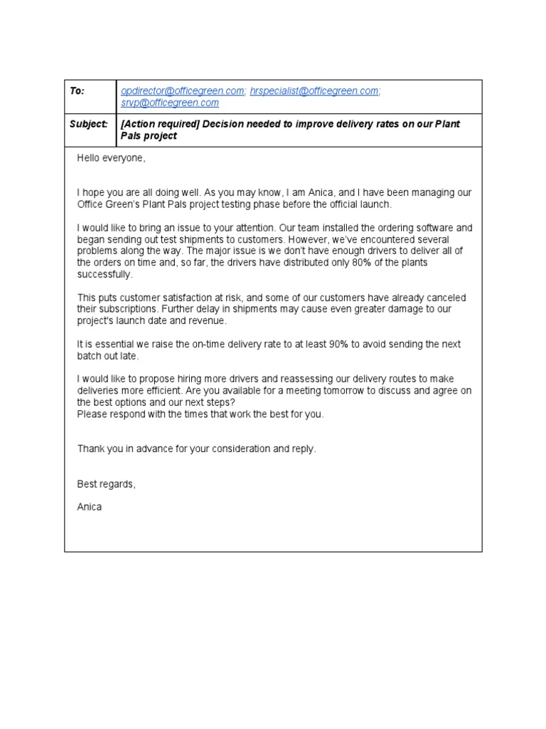 Escalation Email: Plant Pals Delivery Issues | PDF | Business