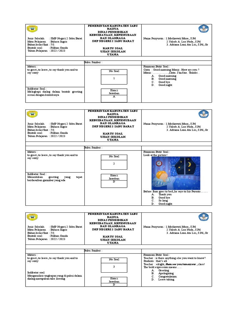 Kartu Soal Utama Bing | PDF