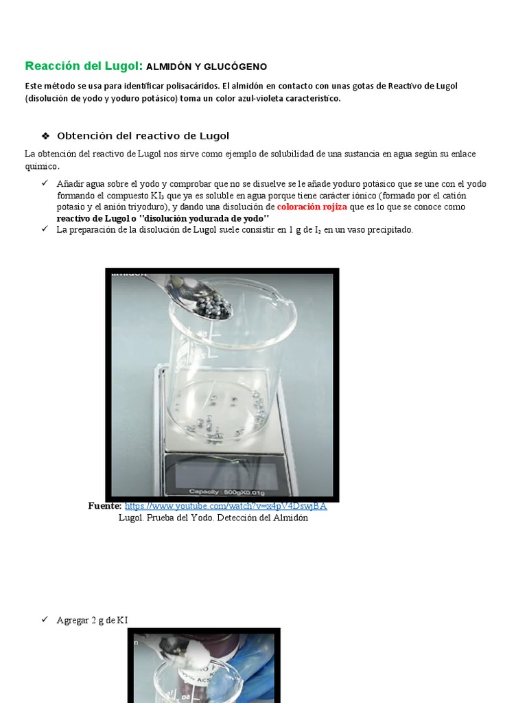 Reacción Del Lugol | PDF | Yodo | Almidón