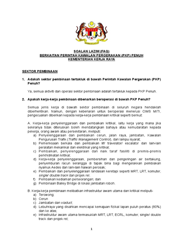 Soalan Lazim Sektor Pembinaan PKP 3.0 2606202 v3 | PDF