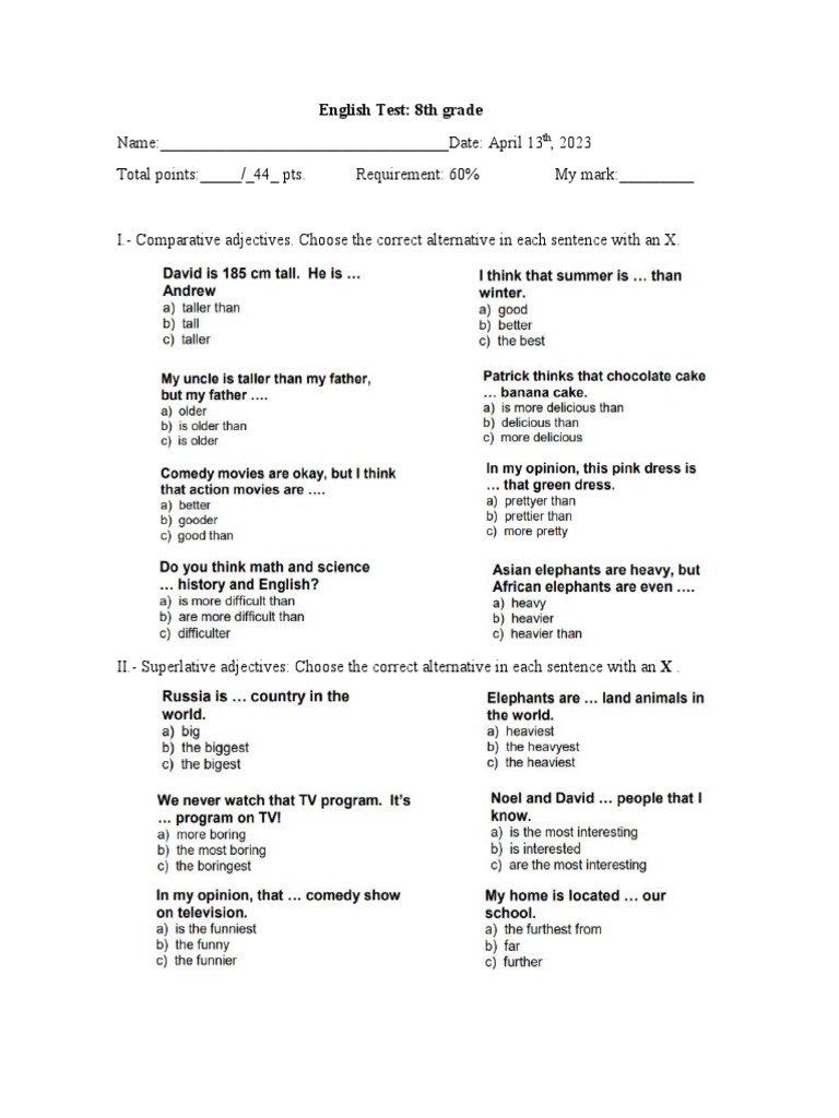 English Test 8th Grade | PDF