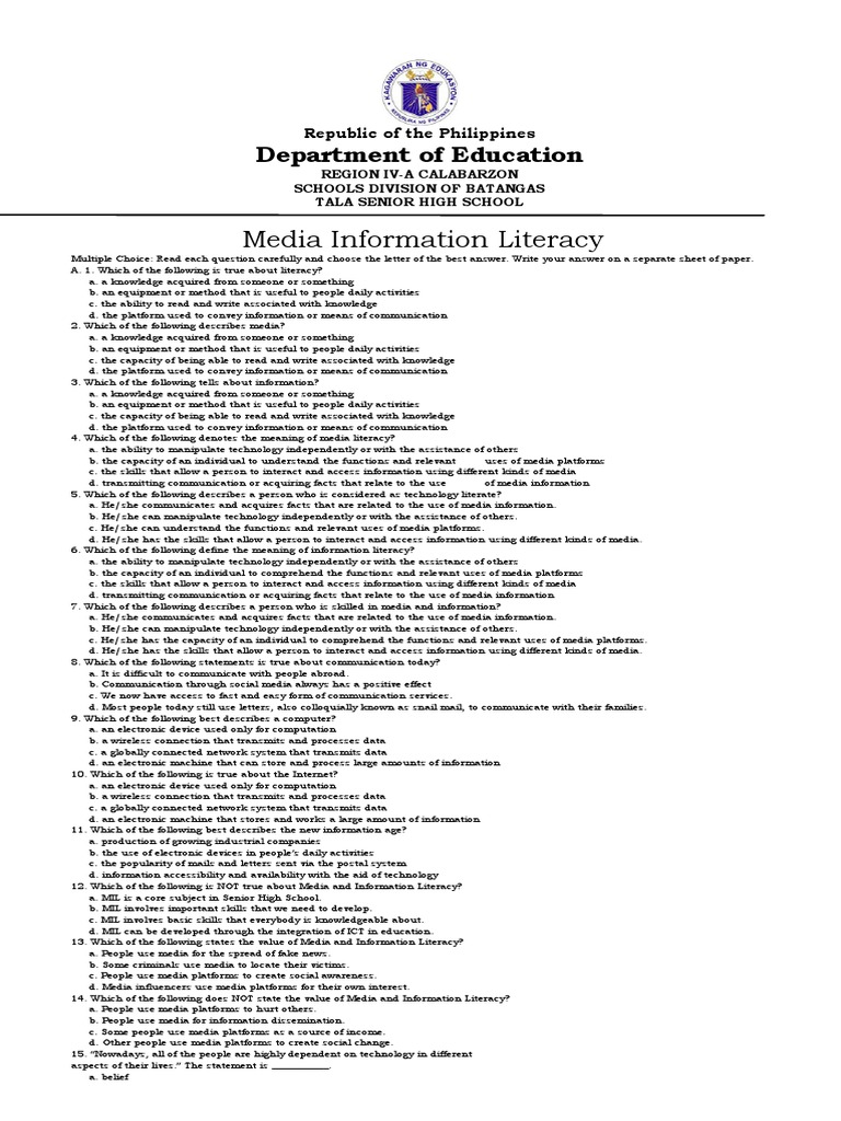 MIL Entrance Test VERSION 2 | PDF | Media (Communication) | Mass Media