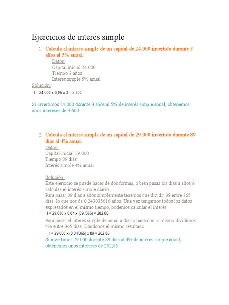 Ejercicios de Interés Simple | PDF | Interés | Economias