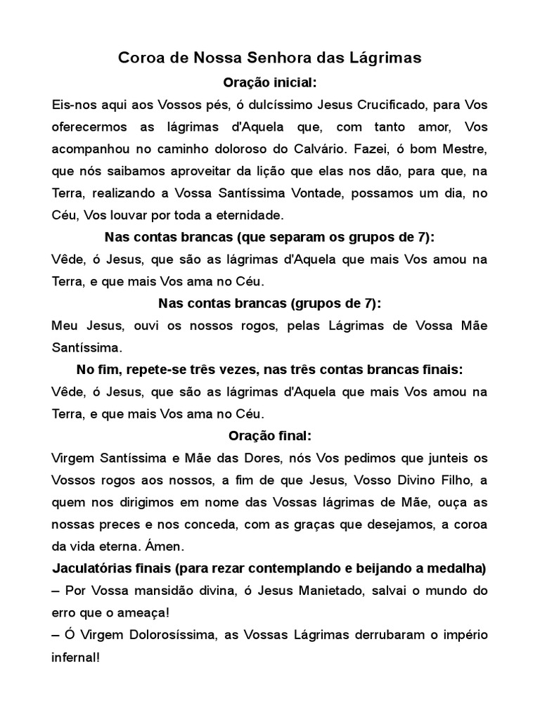 Coroa De Nossa Senhora Das Lágrimas Pdf