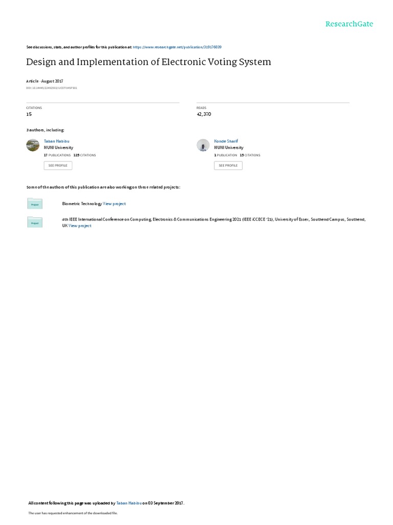 Design and Implementation of Electronic Voting System: August 2017 | PDF | Electronic Voting ...