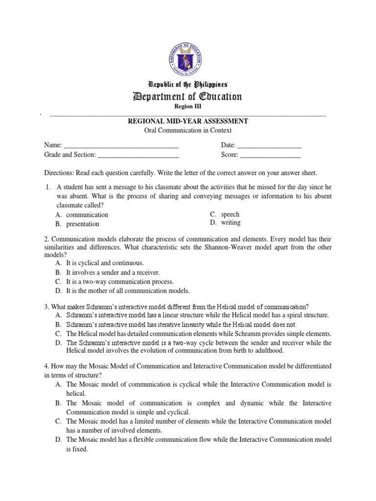FINALIZED-ASSESSMENT-TOOL - Oral Communication | PDF
