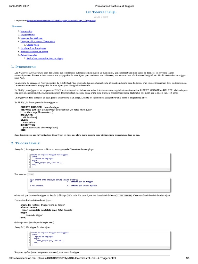 Procédures Fonctions Et Triggers | PDF