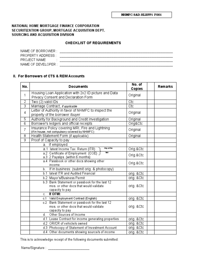 Borrowers Checklist of Requirements | PDF | Mortgage Loan | Business
