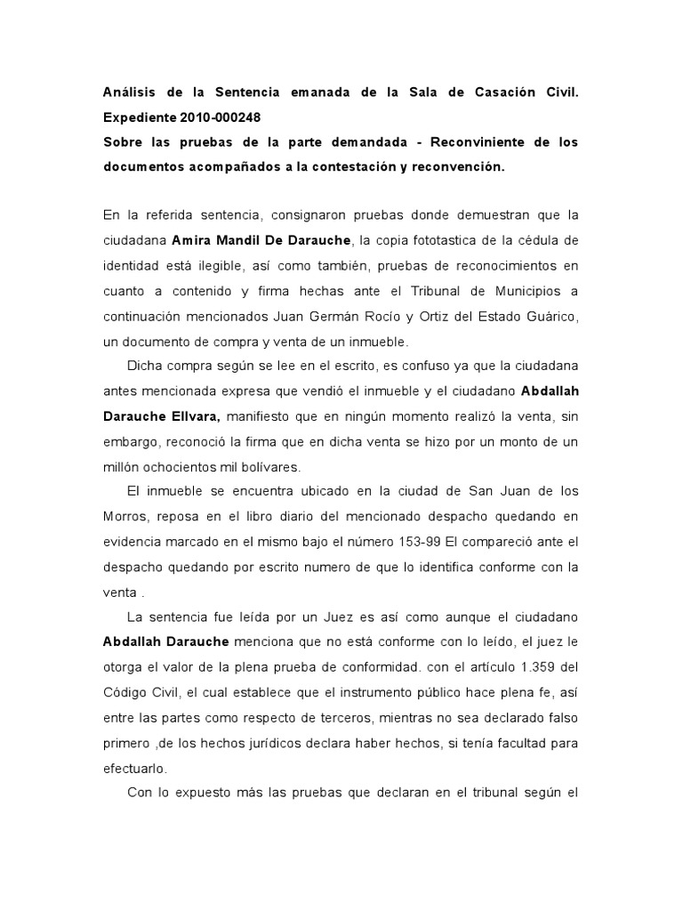 Análisis Sentencia Sala de Casación Civil | PDF | Sentencia (ley ...
