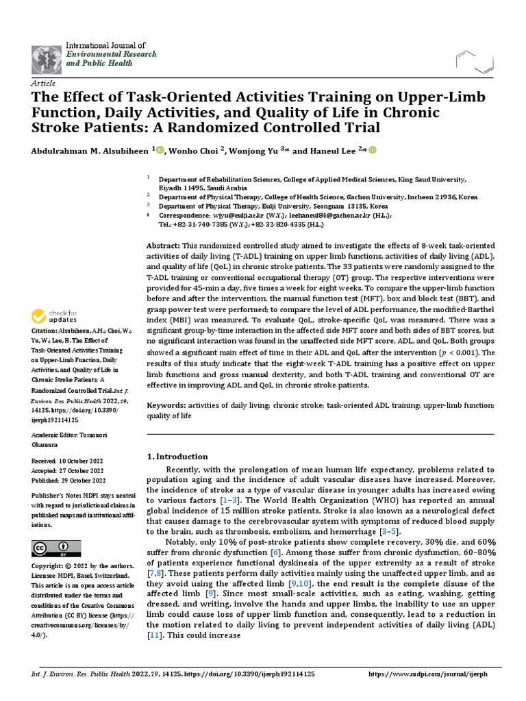 The Effect of Task-Oriented Activities Training On UpperLimb | Download Free PDF | Stroke ...